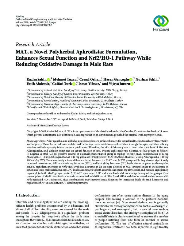 (PDF) MAT, a Novel Polyherbal Aphrodisiac Formulation, Enhances Sexual ...