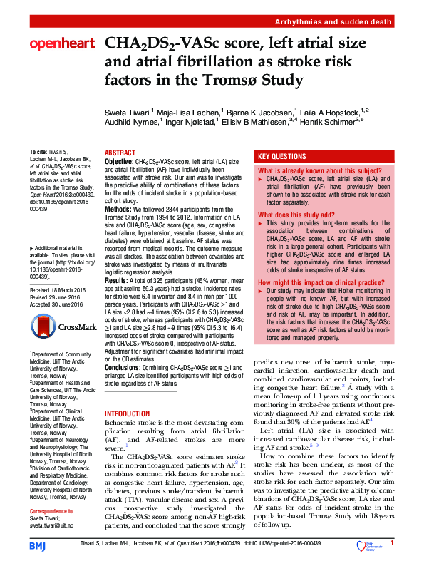 (PDF) CHA2DS2-VASc score, left atrial size and atrial fibrillation as ...