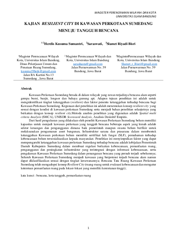 (PDF) KAJIAN RESILIENT CITY DI KAWASAN PERKOTAAN SUMEDANG MENUJU ...