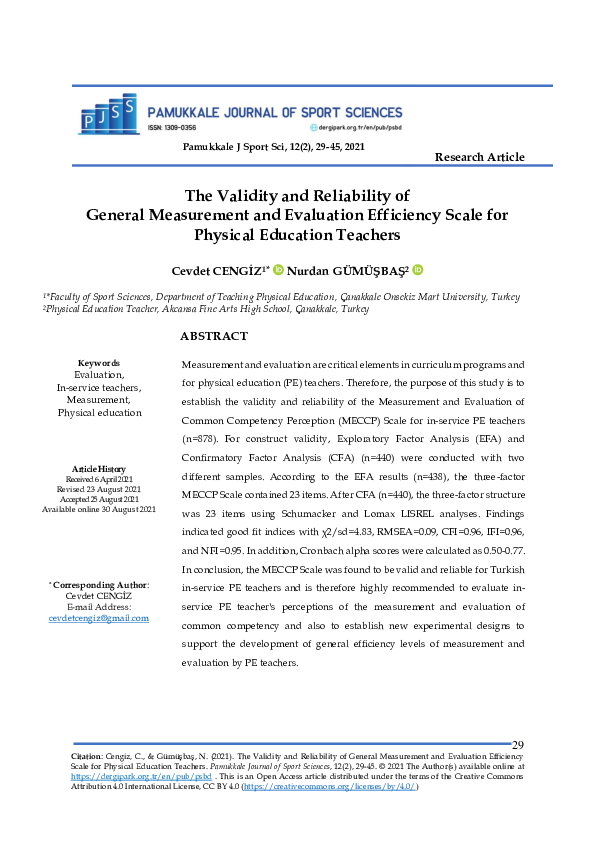(PDF) The Validity and Reliability of General Measurement and Evaluation Efficiency Scale for ...