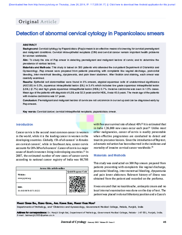 (PDF) Detection of Abnormal Cervical Cytology in Pap Smears