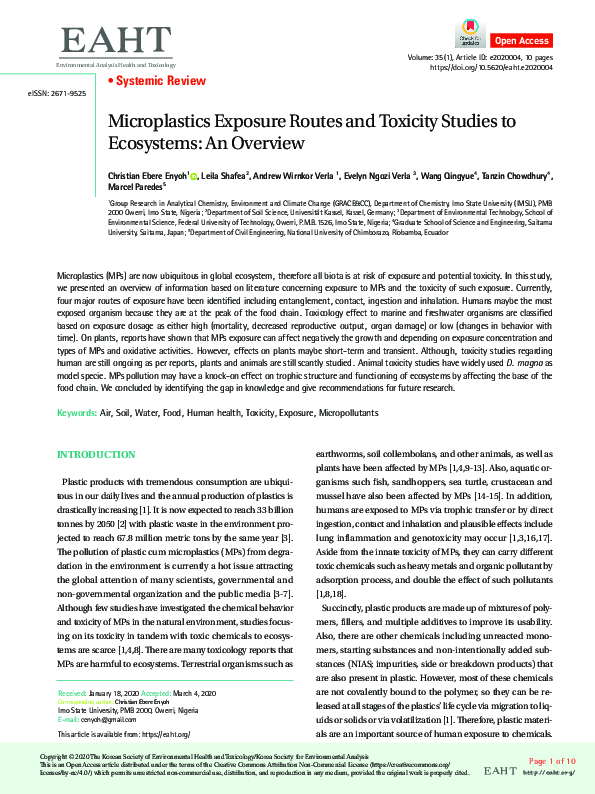 (PDF) Microplastics Exposure Routes and Toxicity Studies to Ecosystems ...