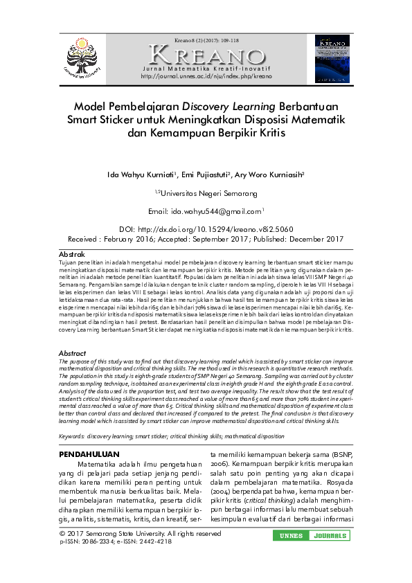 (PDF) Model Pembelajaran Discovery Learning Berbantuan Smart Sticker untuk Meningkatkan ...
