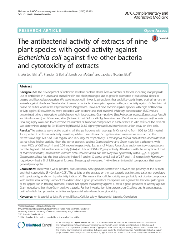 (PDF) The antibacterial activity of extracts of nine plant species with good activity against ...
