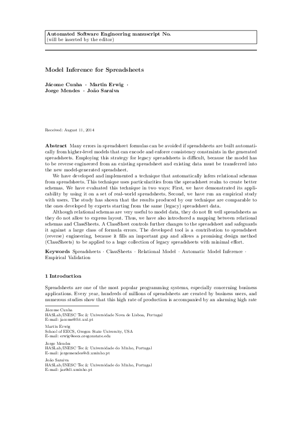 (PDF) Model inference for spreadsheets