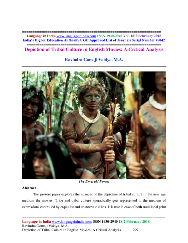 (PDF) Depiction of Tribal Culture in English Movies: A Critical Analysis