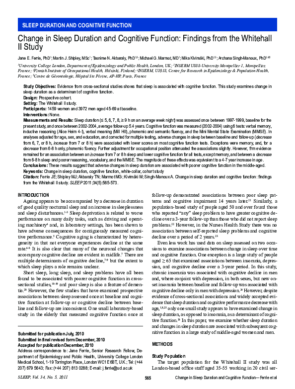 (PDF) Change in sleep duration and cognitive function: findings from ...