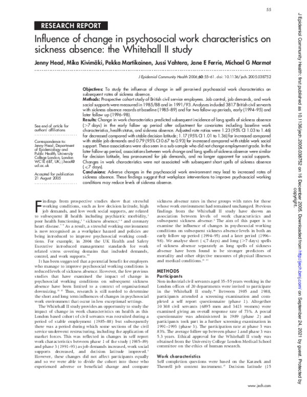 (PDF) Influence of change in psychosocial work characteristics on ...