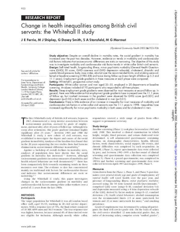 (PDF) Change in health inequalities among British civil servants: the ...