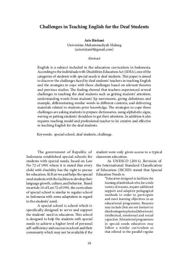 (PDF) Challenges in Teaching English for the Deaf Students