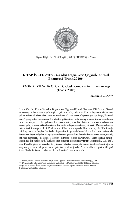 (PDF) Kitap İncelemesi: Andre Gunder Frank, Yeniden Doğu: Asya Çağında ...