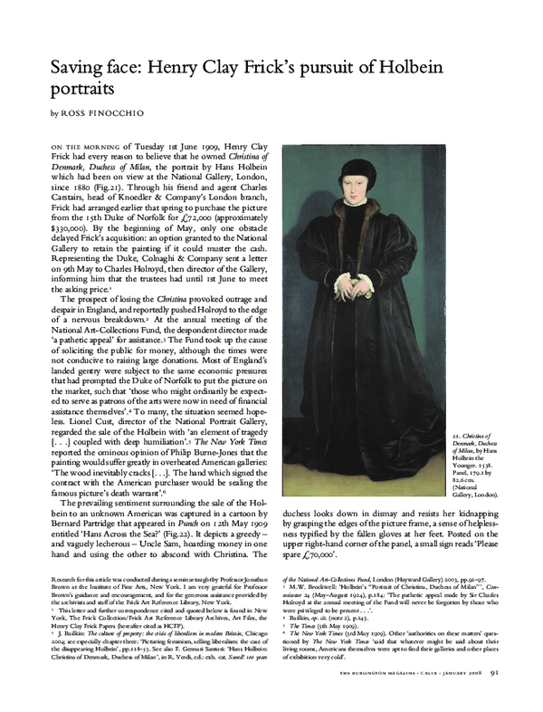 (PDF) Saving Face: Henry Clay Frick's Pursuit of Holbein Portraits