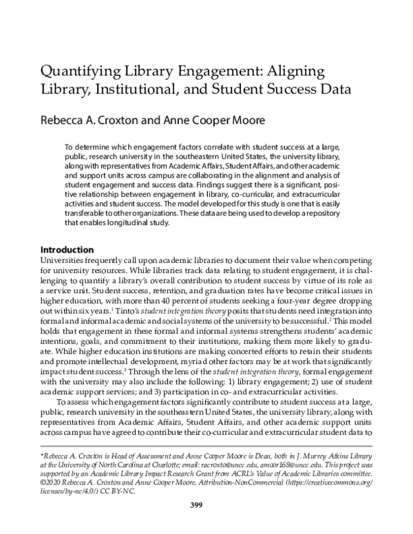 (PDF) Quantifying Library Engagement: Aligning Library, Institutional ...