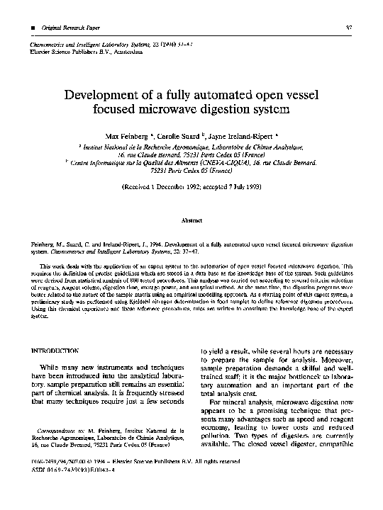 (PDF) Development of a fully automated open vessel focused microwave ...