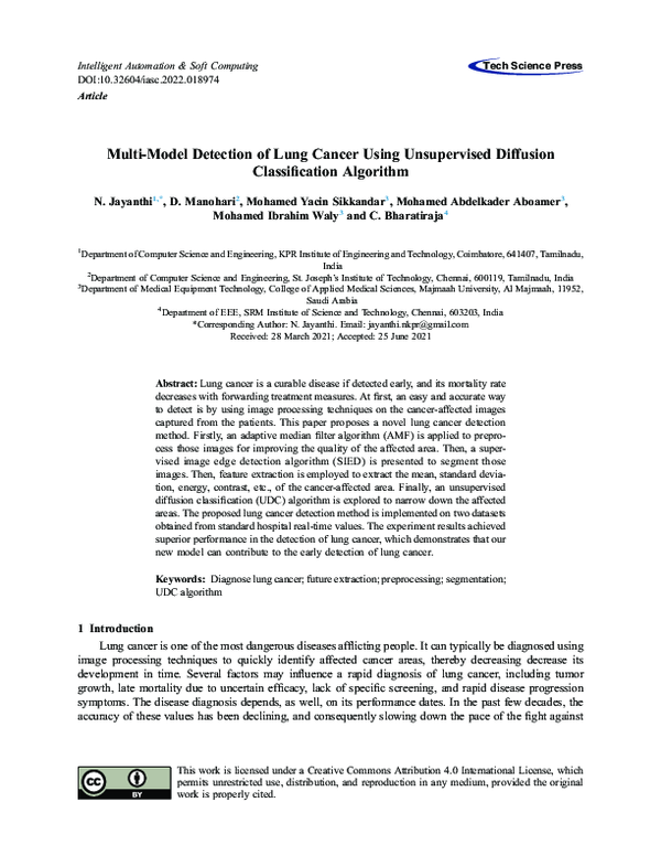 (PDF) Multi-Model Detection of Lung Cancer Using Unsupervised Diffusion Classification Algorithm