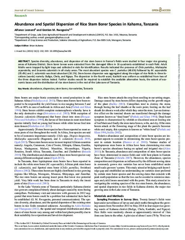 (PDF) Abundance and Spatial Dispersion of Rice Stem Borer Species in ...