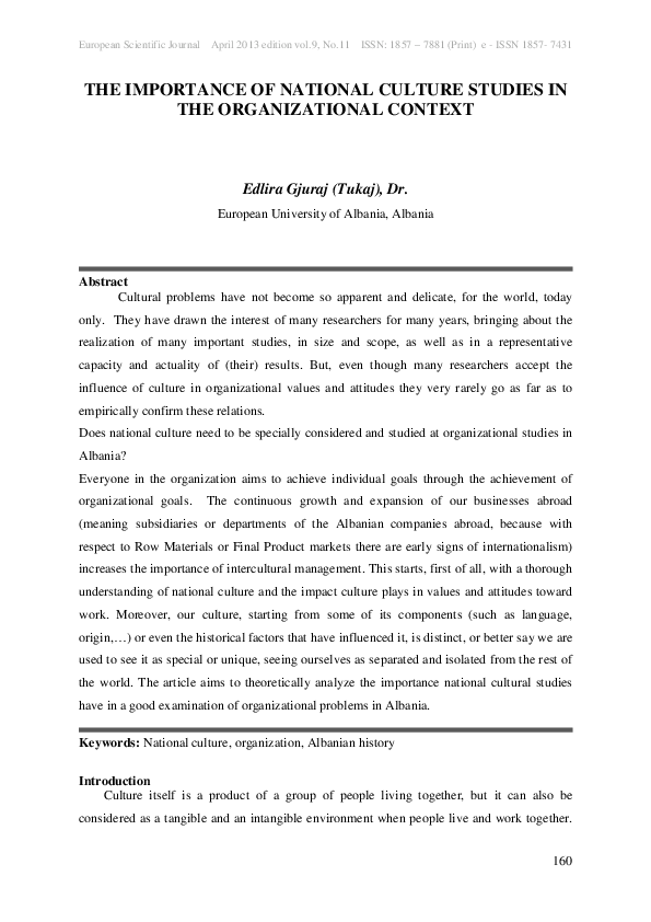 (PDF) The Importance of National Culture Studies in the Organizational ...