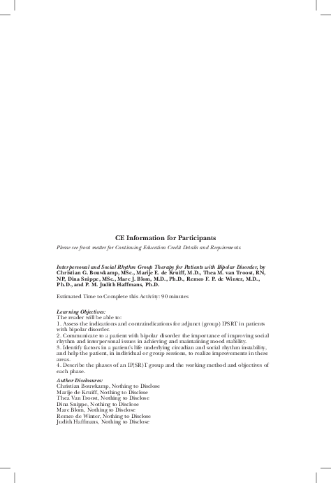 (PDF) Interpersonal and Social Rhythm Group Therapy for Patients with ...