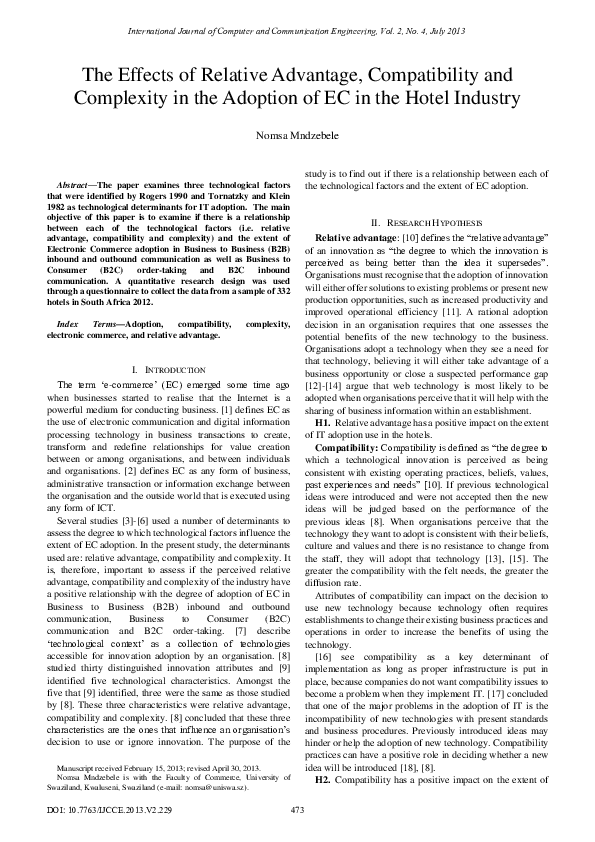 (PDF) The Effects of Relative Advantage, Compatibility and Complexity ...