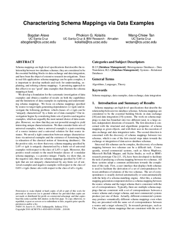 (PDF) Characterizing schema mappings via data examples