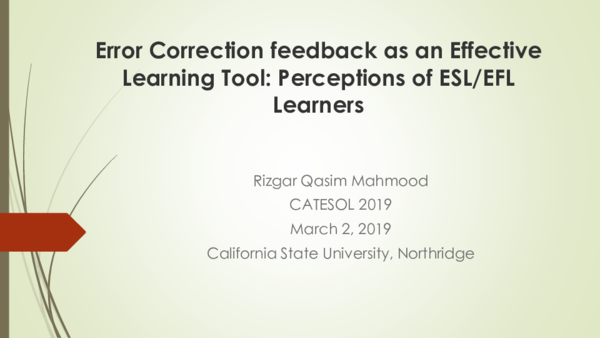 (PDF) Error Correction feedback as an Effective Learning Tool ...
