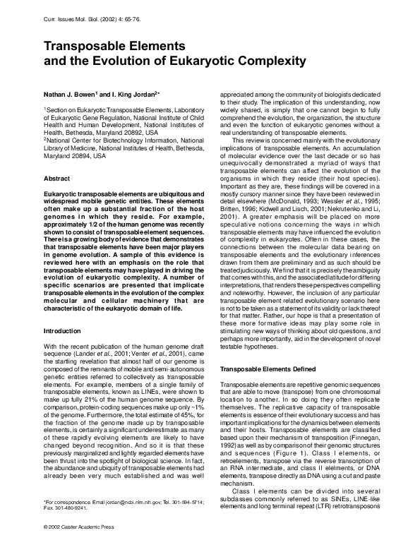 (PDF) Transposable elements and the evolution of eukaryotic genomes