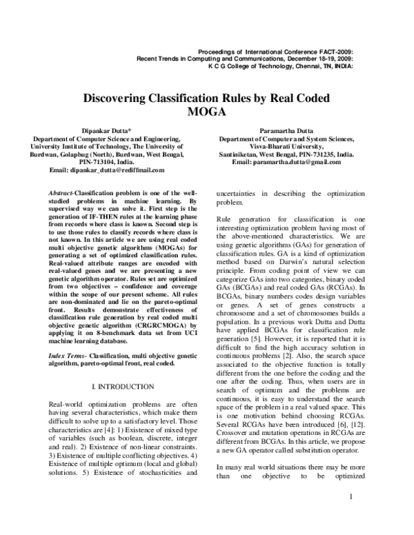 (PDF) Discovering classification rules by real coded MOGA
