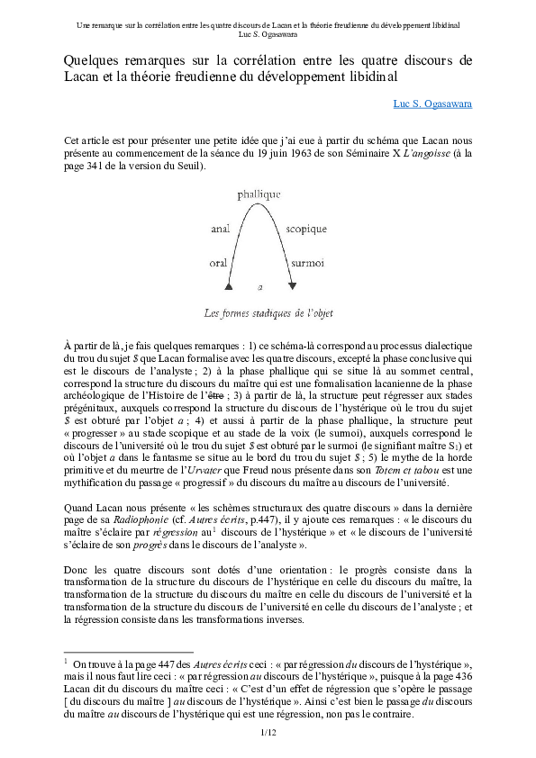 (PDF) Quelques remarques sur la corrélation entre les quatre discours ...