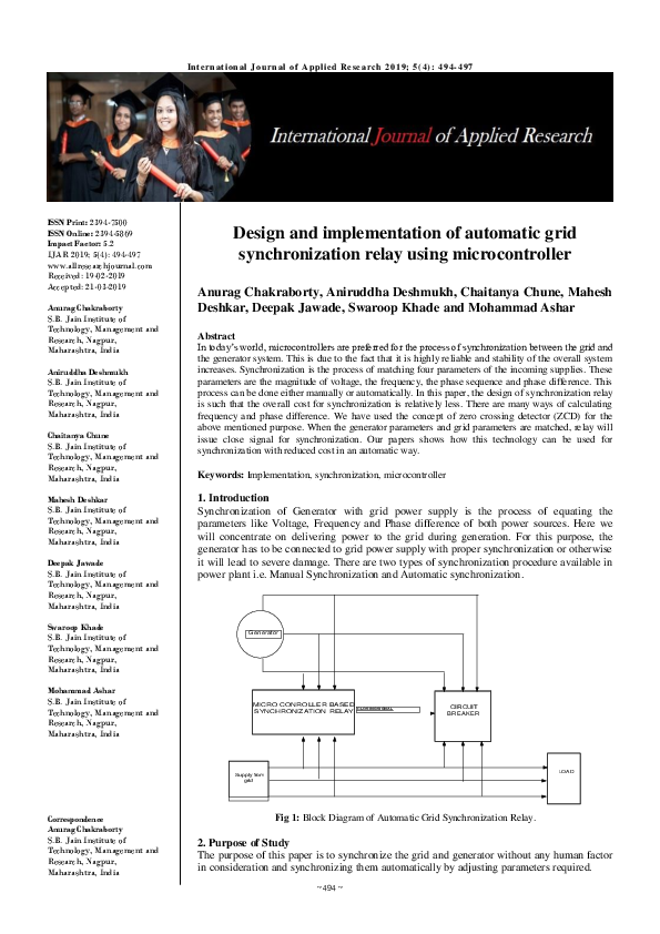 Pdf Design And Implementation Of Automatic Grid Synchronization Relay Using Microcontroller