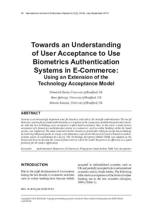 (PDF) Towards an Understanding of User Acceptance to Use Biometrics Authentication Systems in E ...