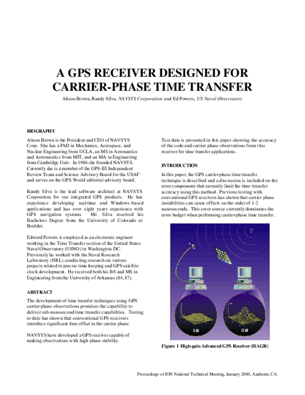 Pdf A Gps Receiver Designed For Carrier Phase Time Transfer