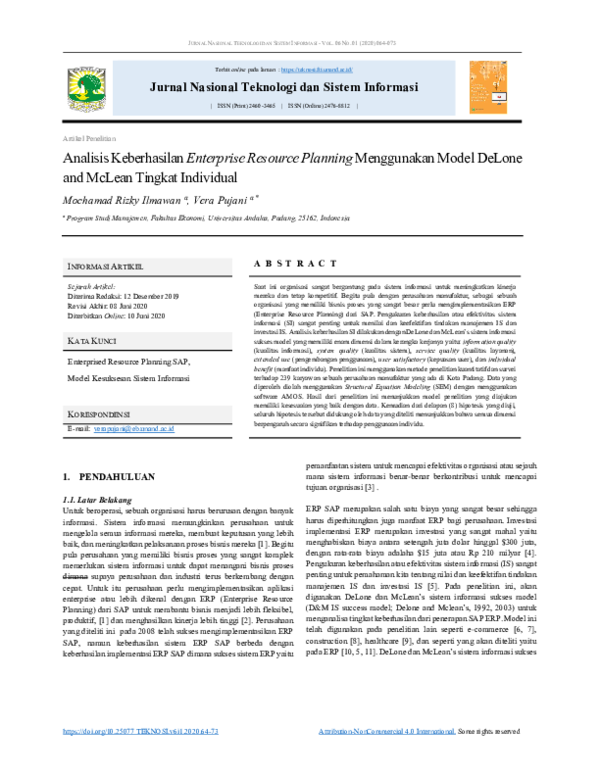 (PDF) Analisis Keberhasilan Enterprise Resource Planning Menggunakan ...