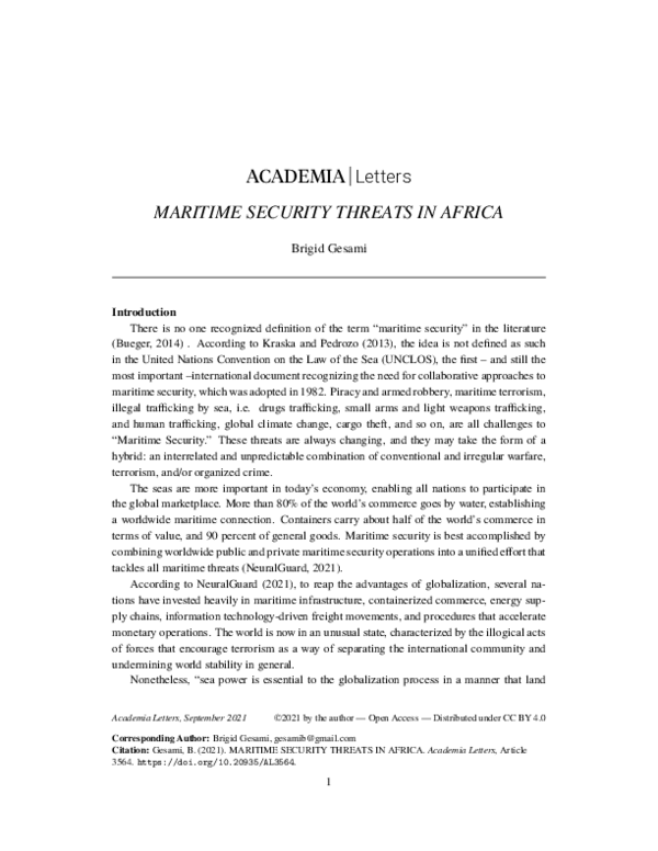 (PDF) MARITIME SECURITY THREATS IN AFRICA