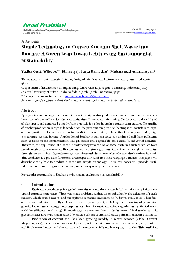 (PDF) Simple Technology to Convert Coconut Shell Waste into Biochar; A ...
