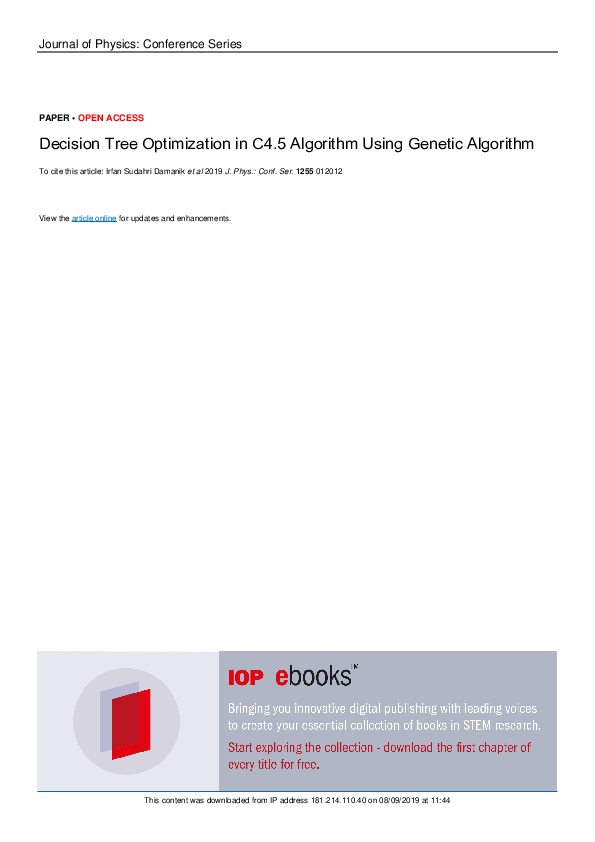 (PDF) Decision Tree Optimization in C4.5 Algorithm Using Genetic Algorithm