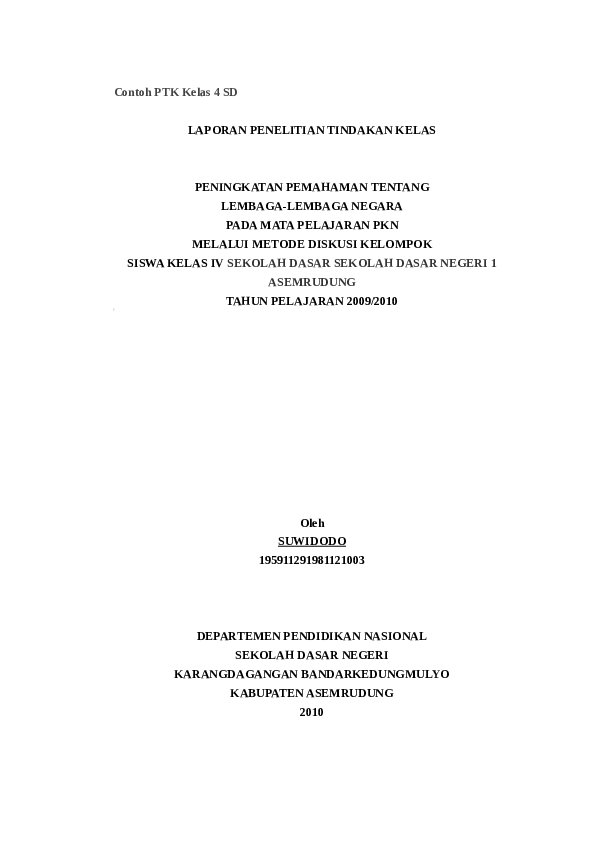 (PDF) Contoh PTK Kelas 4 SD LAPORAN PENELITIAN TINDAKAN KELAS ...