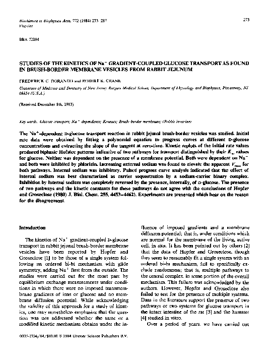 (PDF) Studies of the kinetics of Na+ gradient-coupled glucose transport ...