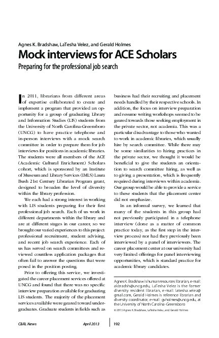 (PDF) Mock interviews for ACE Scholars: Preparing for the professional job search