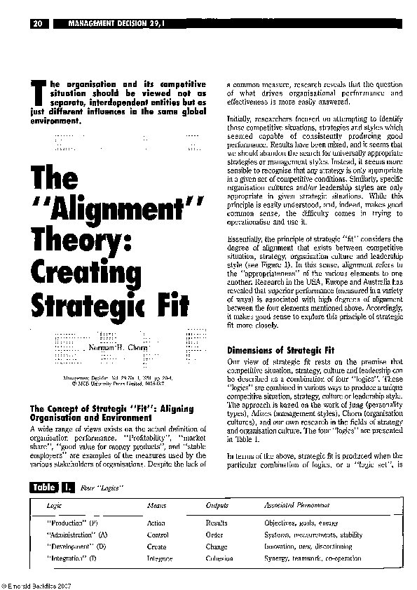 (PDF) The “Alignment” Theory: Creating Strategic Fit