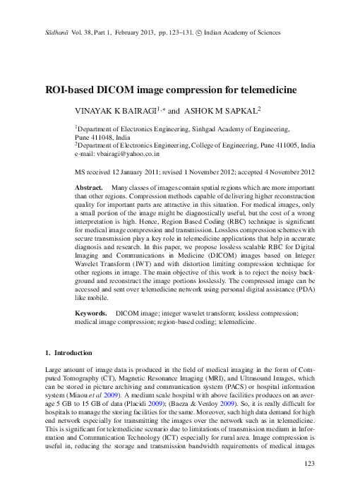 (PDF) ROI-based DICOM image compression for telemedicine