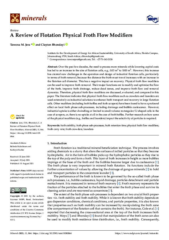 (PDF) A Review of Flotation Physical Froth Flow Modifiers | tawona ...