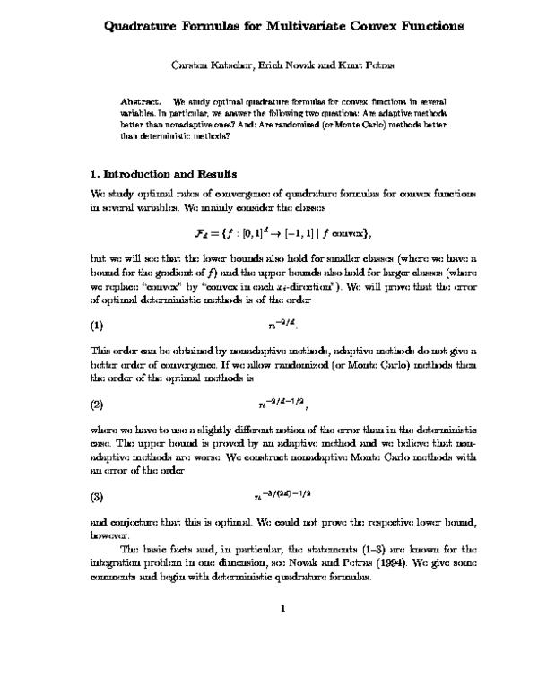 (PDF) Quadrature Formulas for Multivariate Convex Functions