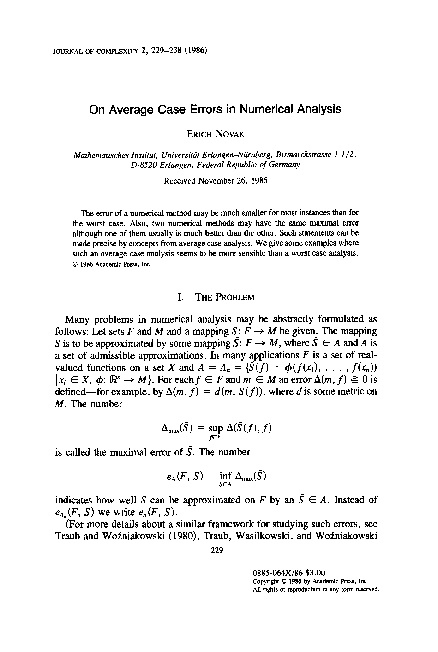 (PDF) On average case errors in numerical analysis