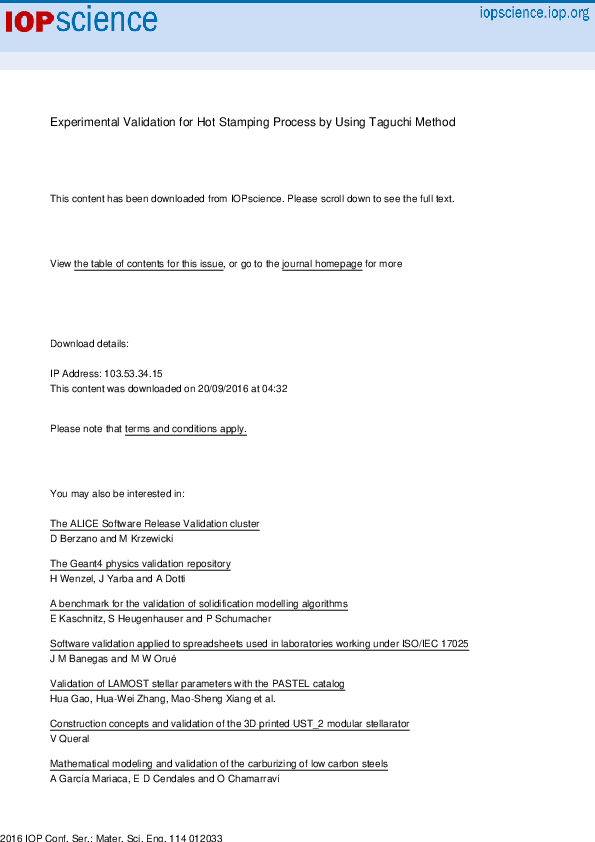 (PDF) Experimental Validation for Hot Stamping Process by Using Taguchi ...