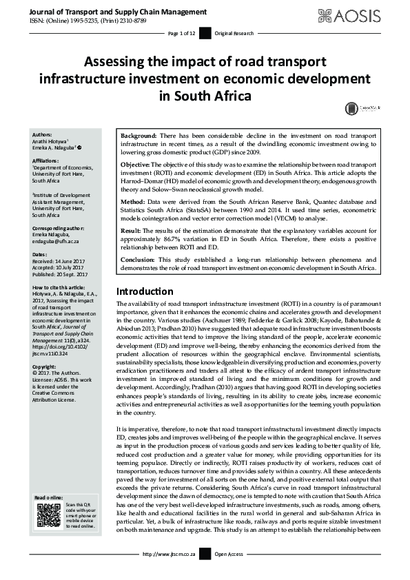 (PDF) Assessing the impact of road transport infrastructure investment ...
