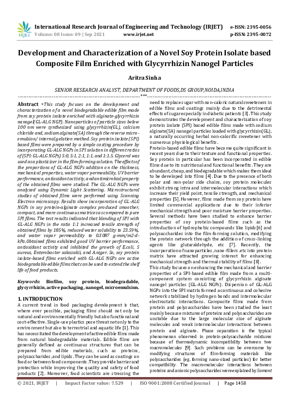 (PDF) Development and Characterization of a Novel Soy Protein Isolate based Composite Film ...