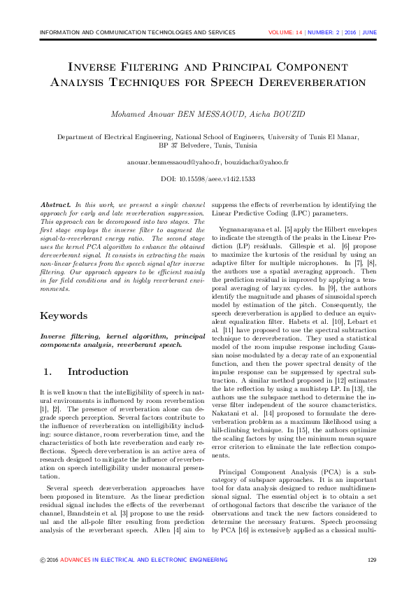 (PDF) Inverse Filtering and Principal Component Analysis Techniques for ...