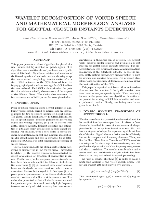 (PDF) Wavelet decomposition of voiced speech and mathematical morphology analysis for glottal ...