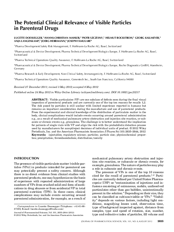 (PDF) The potential clinical relevance of visible particles in ...