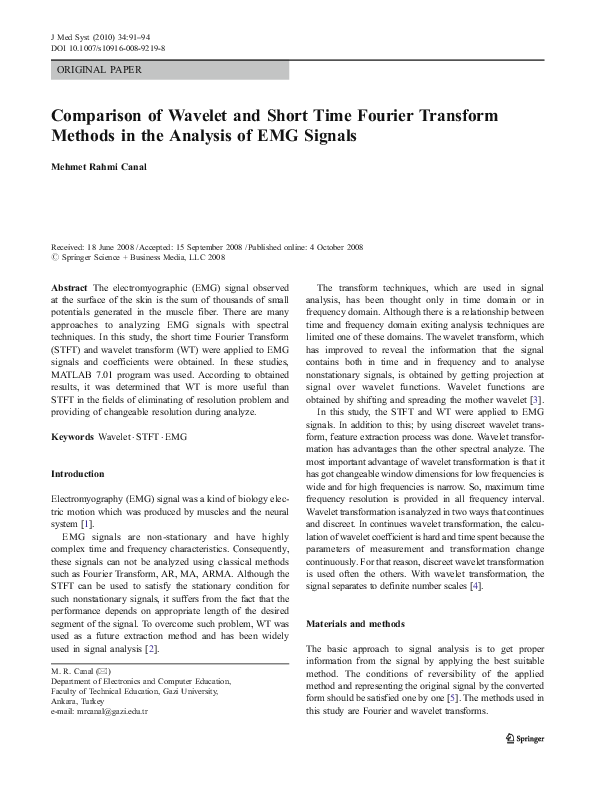 Pdf Comparison Of Wavelet And Short Time Fourier Transform Methods In